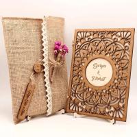 China Rustic Wood Invitation with Guest Name Tag Rustic Wooden Laser Cut Invitation with Rustic Envelope for sale