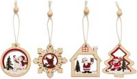 China Wooden Christmas Ornaments Set DIY Wood Christmas Hanging Decoration with Ropes for sale