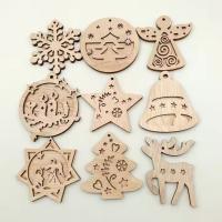 China Wooden Christmas Ornaments Set DIY Wood Christmas Hanging Decoration with Ropes for sale