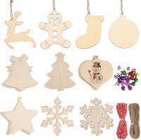 China Wooden Christmas Ornaments Set DIY Wood Christmas Hanging Decoration with Ropes for sale