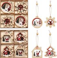 China Wooden Christmas Ornaments Set DIY Wood Christmas Hanging Decoration with Ropes for sale