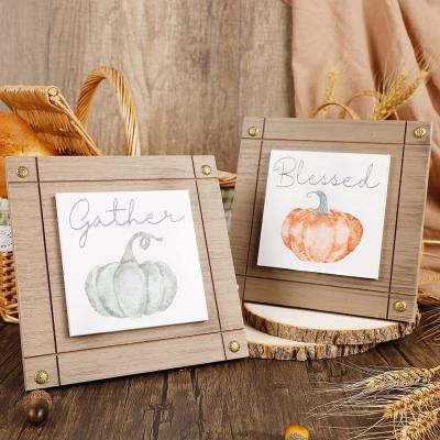 China Thanksgiving Decorations Set of 2 Wooden Tabletop Sign Fall Autumn Pumpkin Frames Centerpieces for Home Kitchen Tiered Tray Dec for sale