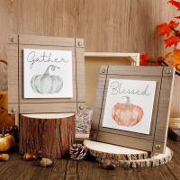 China Thanksgiving Decorations Set of 2 Wooden Tabletop Sign Fall Autumn Pumpkin Frames Centerpieces for Home Kitchen Tiered Tray Dec for sale