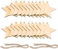 China Unfinished Wooden Star Cutouts Hanging Ornaments with Strings for Christmas Wedding DIY Craft Festival Decoration for sale