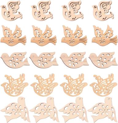 China Laser Cut Wood Embellishment Hollow Out Wooden Leaves Bird Shape Ornament Wood Discs Unfinished for Arts Crafts DIY Decoration for sale