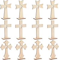 China Customized Christmas Nativity Wooden Cross Unfinished Wood Tabletop Cross for Crafts Standing for sale
