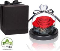 China Customized Wooden Base Eternal Rose Preserved Rose in Beautiful Creative Design Strong Glass Dome Gift for sale