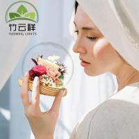 China Customized Wooden Base Eternal Rose Preserved Rose in Beautiful Creative Design Strong Glass Dome Gift for sale