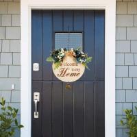 China Welcome Wreaths for Front Door Front Door Decor  Front Porch Decorations Hanging Sign Rustic Wood Hanging Sign with Bell for sale