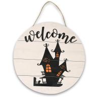 China 2024 Halloween wooden door hangings New party scene decoration pieces  Pumpkin black cat haunted house bat party scene decor for sale