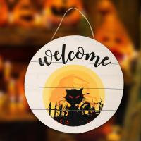 China 2024 Halloween wooden door hangings New party scene decoration pieces  Pumpkin black cat haunted house bat party scene decor for sale