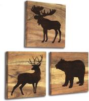 China Wooden Cabin Decor with Bear, Deer and Moose (Set of 3) - Woodland Rustic Wall Decoration for sale