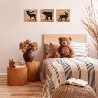 China Wooden Cabin Decor with Bear, Deer and Moose (Set of 3) - Woodland Rustic Wall Decoration for sale