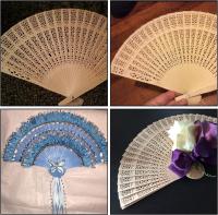 China Custom Chinese Carved Folding Fragrance Wood Hand Fan Hotel Wedding Fan for sale