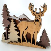 China Desktop Decor Wood Carved Elk Decor Elk Statue Wood Deer 3D Multi-Layer Animal for sale