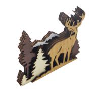 China Desktop Decor Wood Carved Elk Decor Elk Statue Wood Deer 3D Multi-Layer Animal for sale