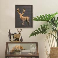 China Desktop Decor Wood Carved Elk Decor Elk Statue Wood Deer 3D Multi-Layer Animal for sale