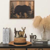 China Desktop Decor Wood Carved Elk Decor Elk Statue Wood Deer 3D Multi-Layer Animal for sale