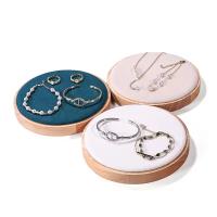 China Flat Round Wood Pesentation Jewelry Bracelets Display Tray, Covered with Microfiber for sale
