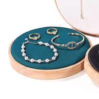 China Flat Round Wood Pesentation Jewelry Bracelets Display Tray, Covered with Microfiber for sale