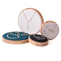 China Flat Round Wood Pesentation Jewelry Bracelets Display Tray, Covered with Microfiber for sale