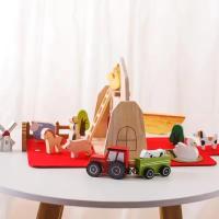 China Classic Barn Play Set - Wooden Farm Toys For Toddlers - Farm Animals - Farmer's Barn With Carry Handle for sale