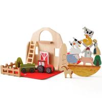 China Classic Barn Play Set - Wooden Farm Toys For Toddlers - Farm Animals - Farmer's Barn With Carry Handle for sale