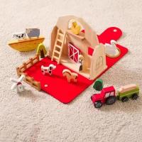 China Classic Barn Play Set - Wooden Farm Toys For Toddlers - Farm Animals - Farmer's Barn With Carry Handle for sale