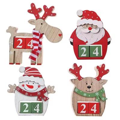 China Customized DIY Christmas wooden countdown calendar Christmas ornaments Santa elk ornaments for sale