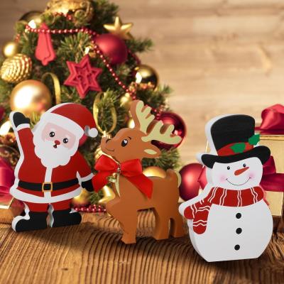 China Customized Wooden Christmas Ornaments Unique Design Santa Claus Snowman Elk Shape for Tabletop Party Decoration for sale