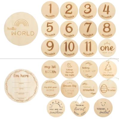 China Wooden baby monthly milestones double sided disc laser engraving for sale