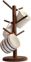 China Wooden mug tree stand 6 hook counter coffee bar storage rack for sale