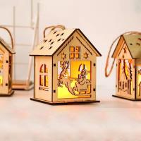 China Christmas Cottage LED Holiday Light Figurines Wooden Lighted Indoor Decoration Xmas Decorations Party Decor Gift for sale