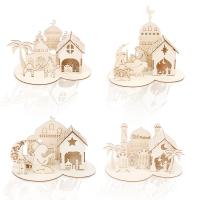 China Christmas Wooden Decoration Unfinished Wood Puzzle Diy Painting Xmas Tree Cabin Kids Fine Motor Skills for sale