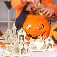 China Christmas Wooden Decoration Unfinished Wood Puzzle Diy Painting Xmas Tree Cabin Kids Fine Motor Skills for sale