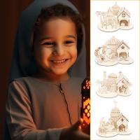 China Christmas Wooden Decoration Unfinished Wood Puzzle Diy Painting Xmas Tree Cabin Kids Fine Motor Skills for sale