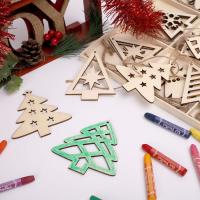 China Wooden Christmas Tree Shaped Ornaments, Unfinished Wooden Cutouts Embellishments Hanging Ornament for Christmas Decorations for sale