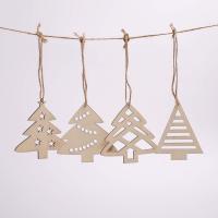 China Wooden Christmas Tree Shaped Ornaments, Unfinished Wooden Cutouts Embellishments Hanging Ornament for Christmas Decorations for sale