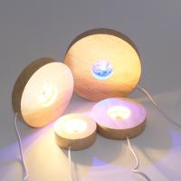 China Wooden Table Lamp Base Wood Round Base Wholesale LED Colorful DIY Night Light for sale