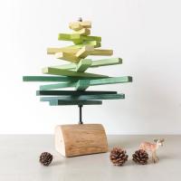 China wooden rotating tree Christmas building block decoration desktop Christmas ornaments for sale