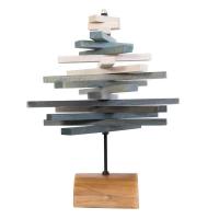 China wooden rotating tree Christmas building block decoration desktop Christmas ornaments for sale