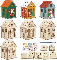 China christmas houses decorations Christmas House Craft for Kids Wooden Christmas Cabin Craft Kits for sale