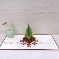 China Wooden Product Holiday Merry Christmas 3D Pop up Greeting Cards Wooden Cards for sale