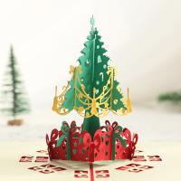 China Wooden Product Holiday Merry Christmas 3D Pop up Greeting Cards Wooden Cards for sale