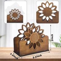 China New Creative Sunflower Carved Solid Wood Napkin Holder Stylish Wooden Tissue Dispenser for Restaurant Table Decoration for sale