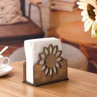 China New Creative Sunflower Carved Solid Wood Napkin Holder Stylish Wooden Tissue Dispenser for Restaurant Table Decoration for sale