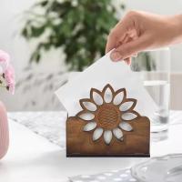 China New Creative Sunflower Carved Solid Wood Napkin Holder Stylish Wooden Tissue Dispenser for Restaurant Table Decoration for sale