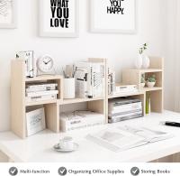 China Simple Expandable Desktop Organizer Office Storage Rack Adjustable Wooden Display Shelf for sale