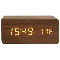 China Custom Modern MDF Wooded LED Alarm Digital Desk Clock Thermometer Classical Smart Clock for sale