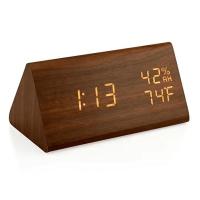 China Custom Modern MDF Wooded LED Alarm Digital Desk Clock Thermometer Classical Smart Clock for sale